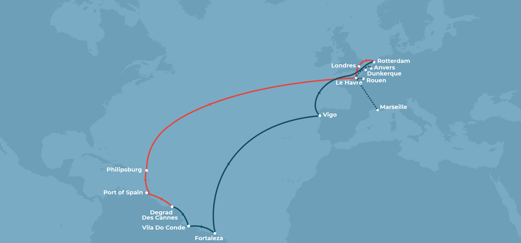 Itinéraire maritime de l'Europe vers le Nord Brésil | Marfret